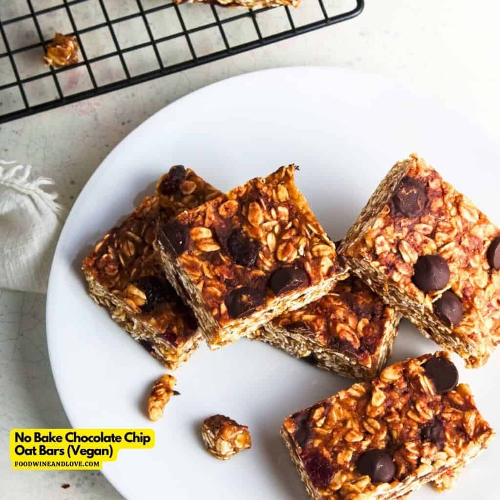 No Bake Chocolate Chip Oat Bars (Vegan) - Food Wine and Love